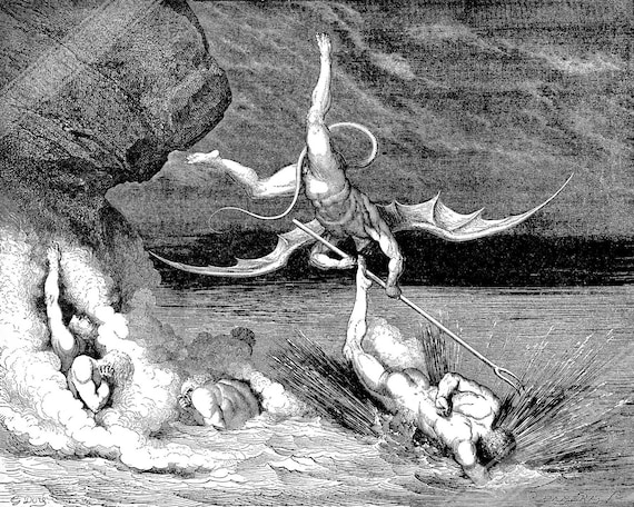 Divine Comedy Poster Demon Trying to Catch A Sinner | Etsy