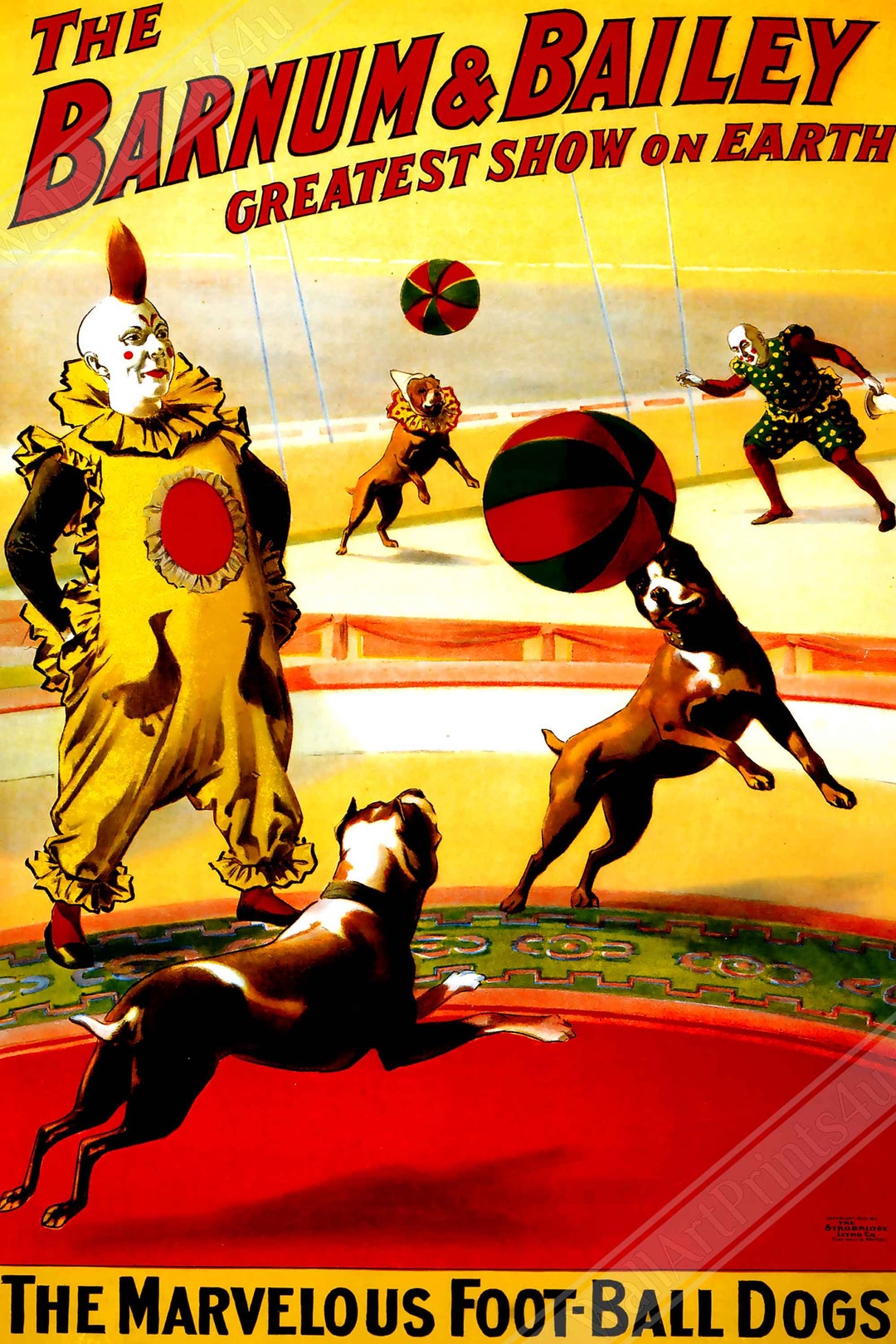 Vintage Circus Poster, Barnum & Bailey Foot Ball Dogs, Greatest Show on ...
