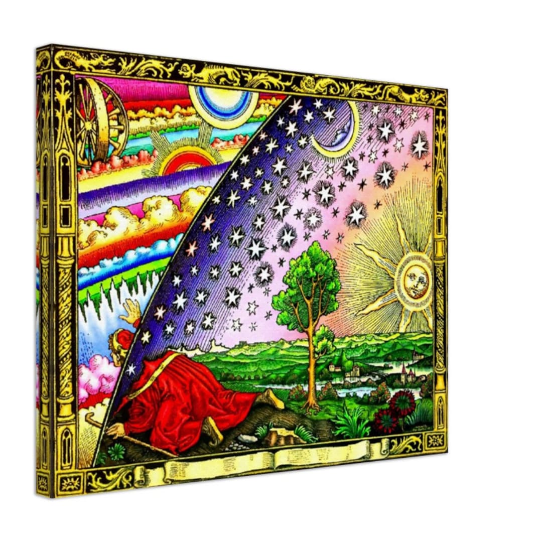 Flat Earth Canvas Print, Flammarion Canvas - Traveller Puts Head ...