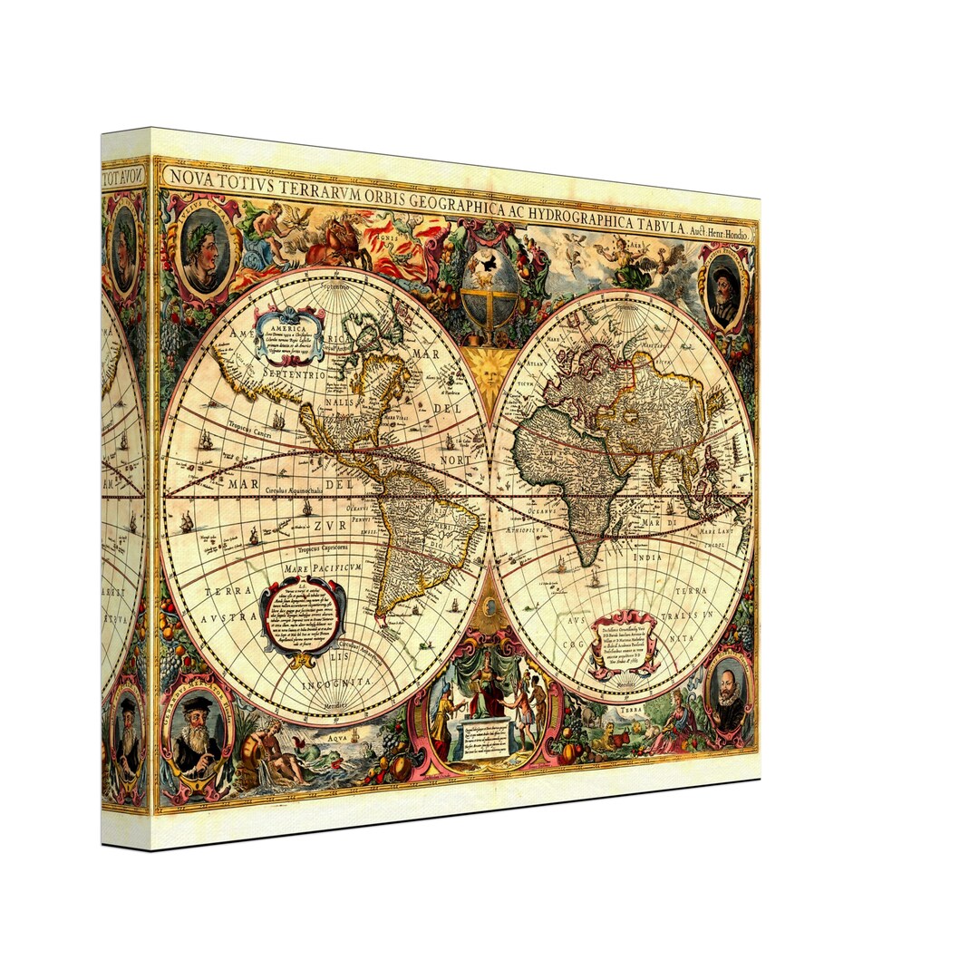 Vintage World Map Canvas Print: 1663 Henricus Hondius Map - Etsy