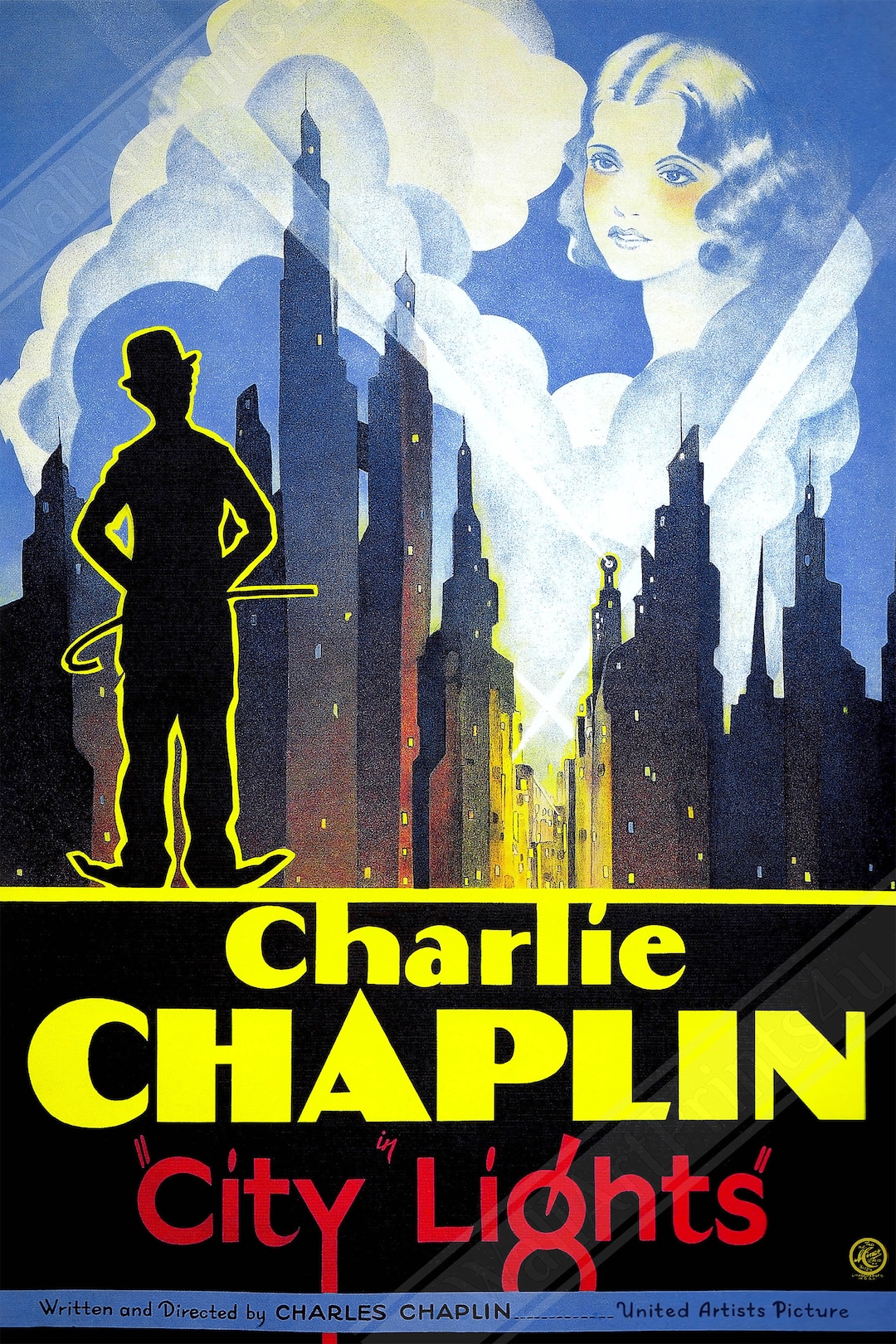 City Lights Poster, Vintage Movie Poster 1931 Poster Film Art - Charlie ...