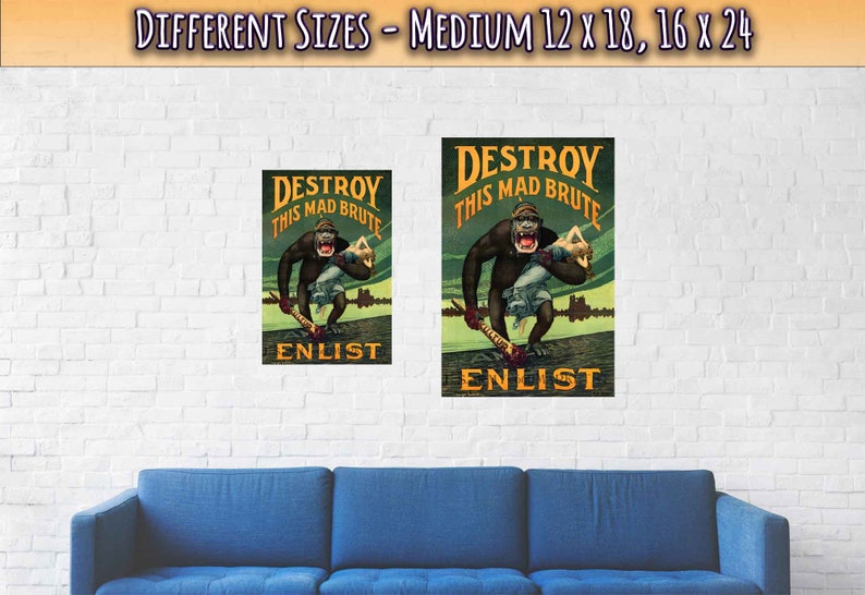Destroy This Mad Brute Poster: Vintage WWI Propaganda Art Print 1917 ...