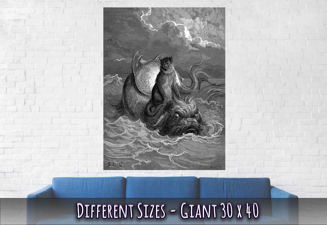 Gustave Dore Poster Monkey and the Dolphin From Fontaines - Etsy
