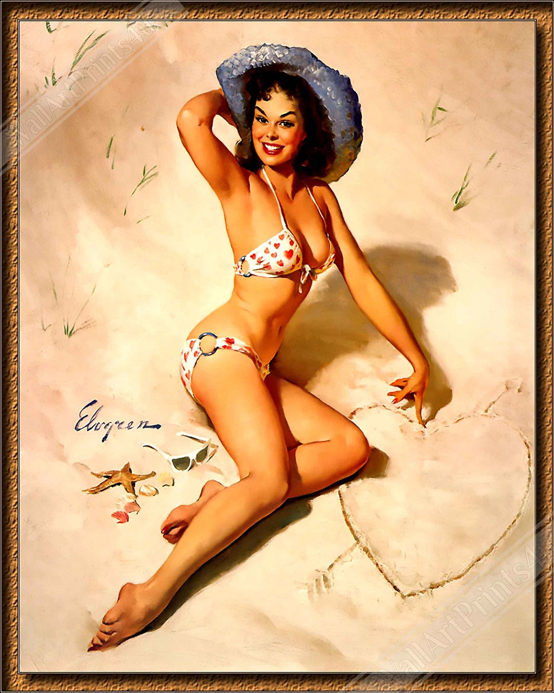 Vintage Pin Up Girl Poster Bikini With Hearts Gil Elvgren Vintage Art