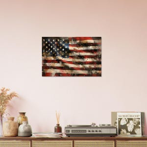 Distressed American Flag Poster, Wavy Patriotic USA Flag Gritty Modern ...