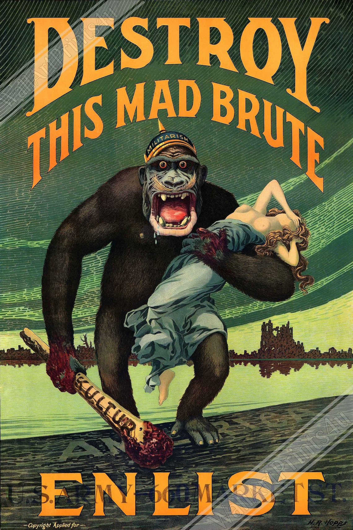 Destroy Mad Brute Poster World War 1 Propaganda Poster Print - Etsy