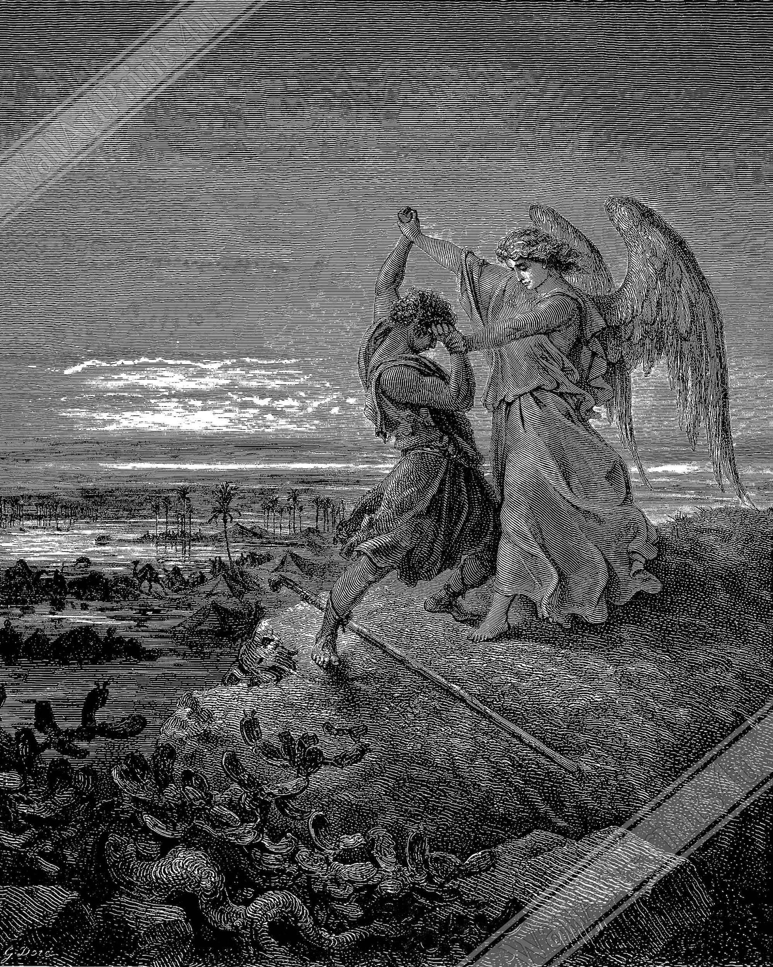 Gustave Dore Poster Jacob Wrestles an Angel Print, From La Grand Bible ...