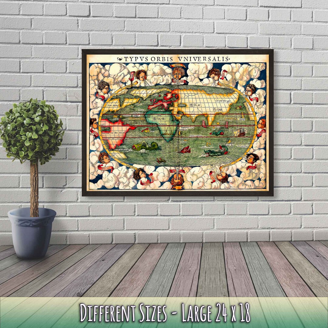Vintage World Map Framed Poster, Rare World Map Framed Print From 1550 ...