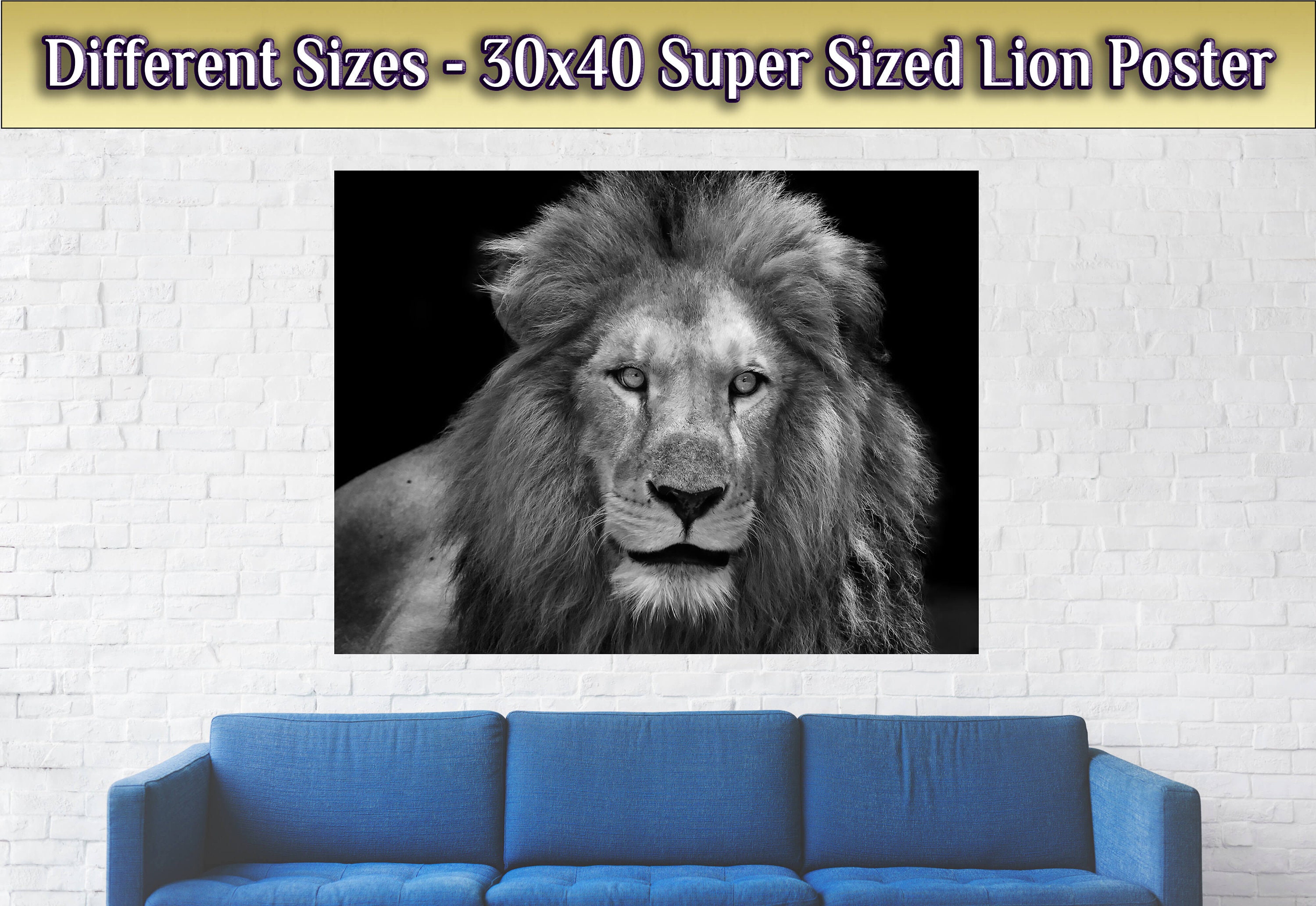 Lion Poster Black and White Giant Lion Poster Epic Lion Wall - Etsy