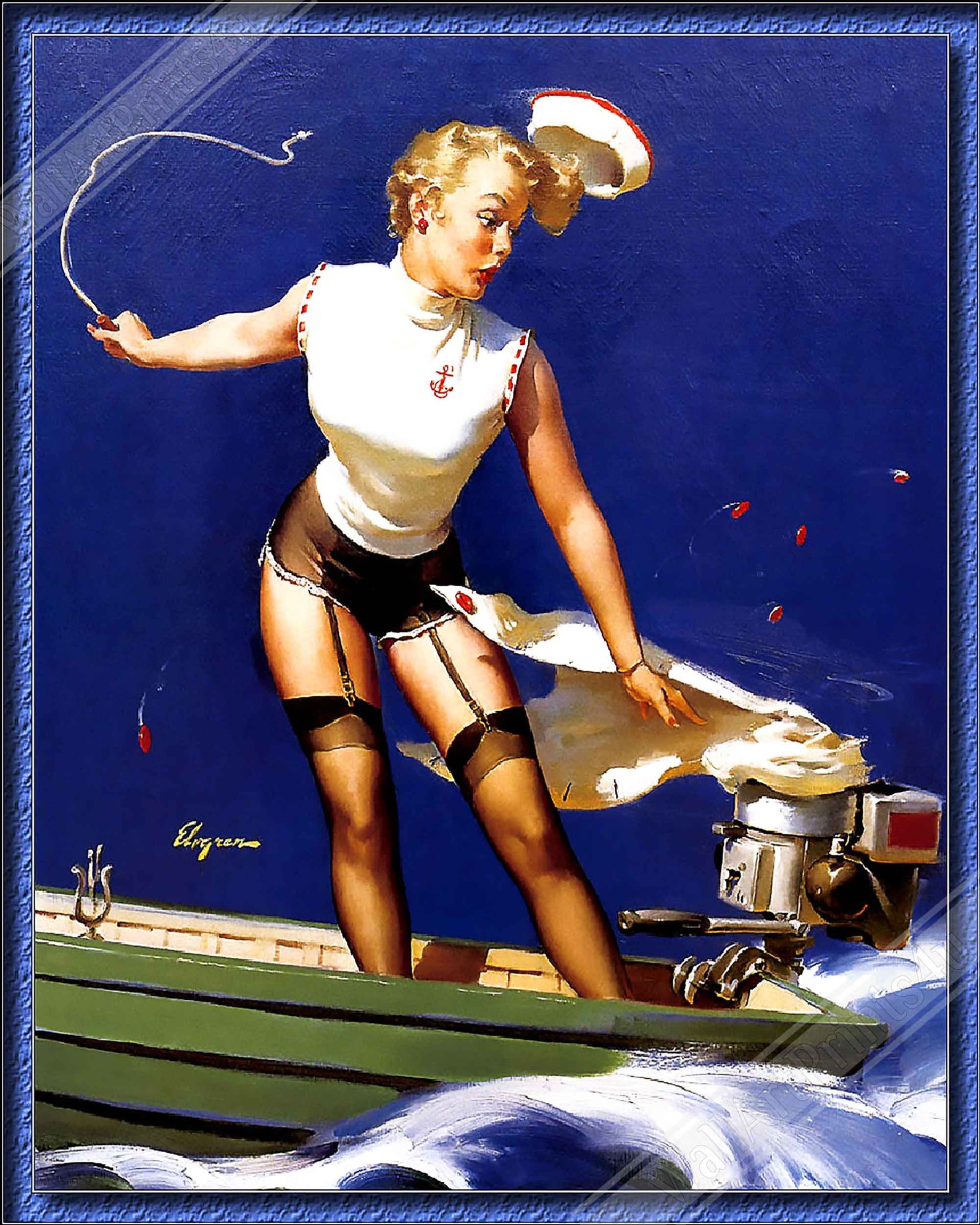 Vintage Pin Up Girl Poster Gil Elvgren Skirt Caught Motor Etsy