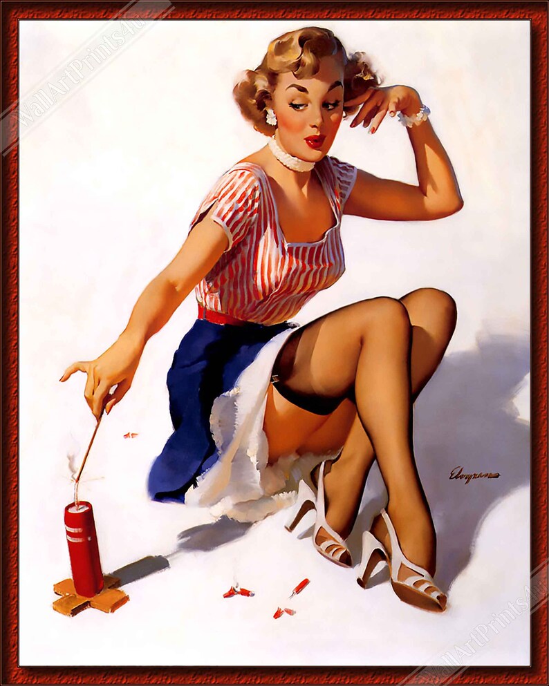 Vintage Pin Up Girl Poster Gil Elvgren Looking For Trouble Etsy