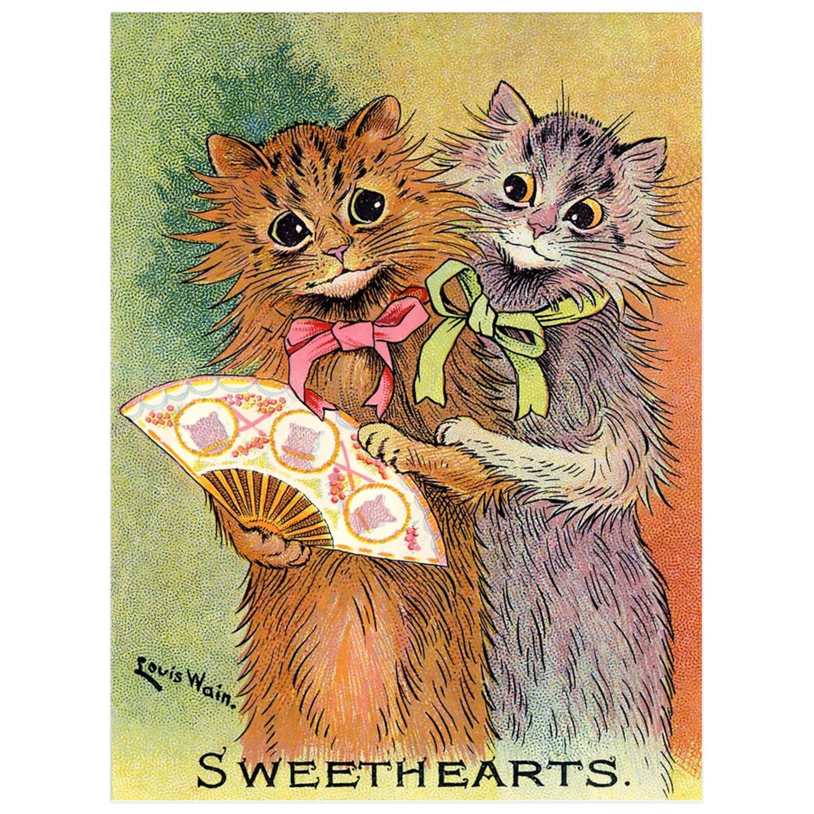 Louis Wain Print Sweethearts Cats Louis Wain Cat Poster, Cats With Fan ...