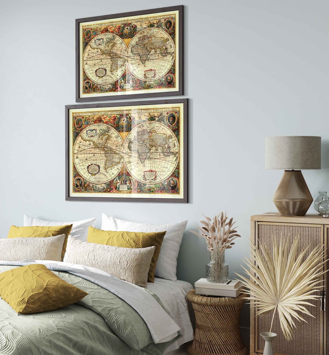 Vintage World Map Framed Poster, Henricus Hondius - World Map Framed ...