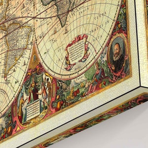 Vintage World Map Canvas, Henricus Hondius - World Map Canvas Print ...