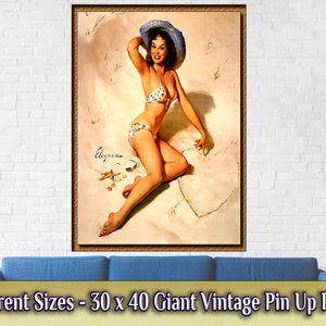 Vintage Pin up Girl Poster, Bikini With Hearts, Gil Elvgren - Vintage Art - Retro Pin up Girl ...