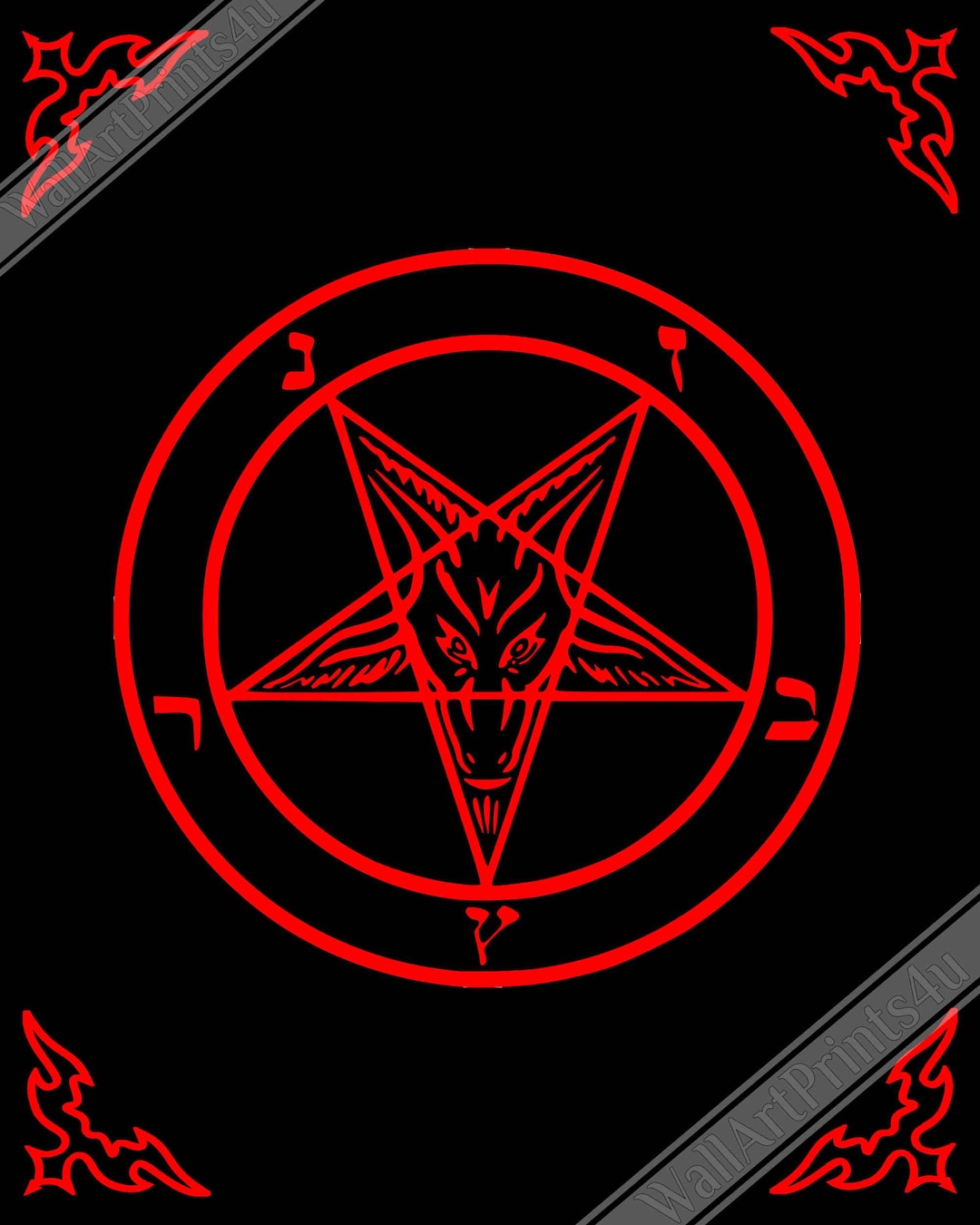 Satanic Goat Poster Red on Black - Sigil of Baphomet Poster - Satanic ...