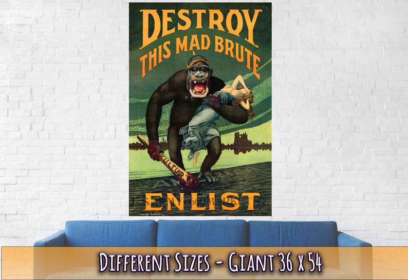 Destroy Mad Brute Poster World War 1 Propaganda Poster Print - Etsy UK