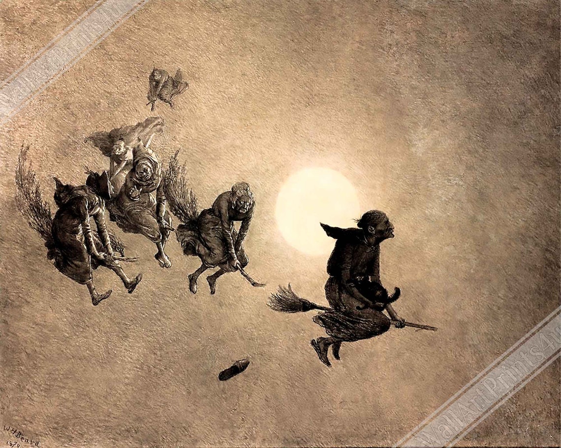 Witches Poster Witches on Broomsticks Poster Witches With - Etsy