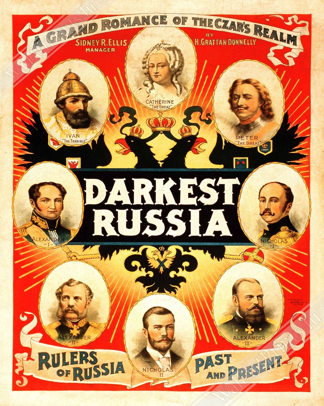 Vintage Russian Poster Darkest Russian, A Grand Romance Print Theater ...
