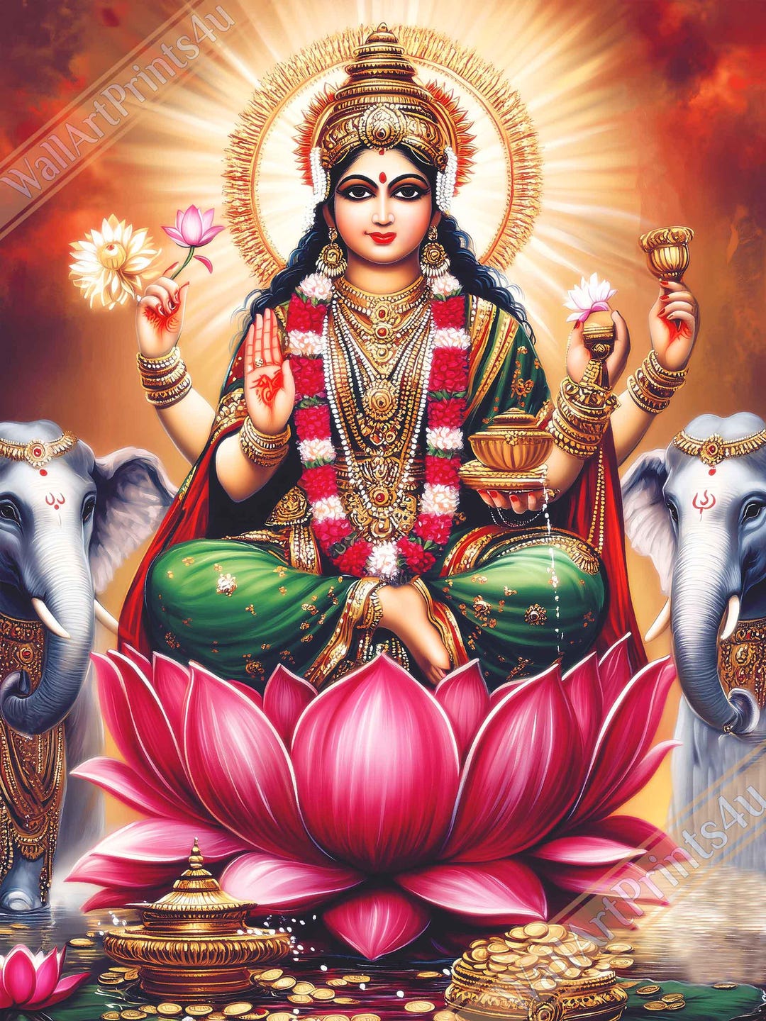 Divine Lakshmi Goddess of Wealth Art Print – Spiritual Poster, Hindu ...