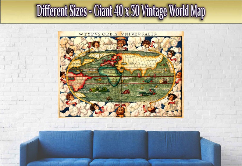 Vintage World Map Poster Rare World Map Print From 1550 - Etsy