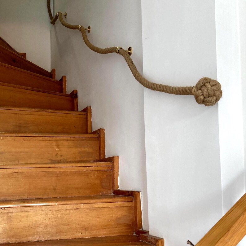 Nautical Rope Stair Handrail | Solid Brass Hardware | Handmade 4 Knot ...