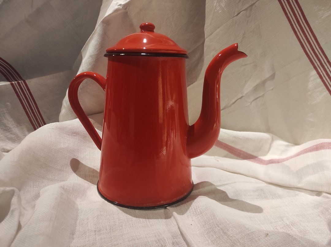 Vintage French Coffee Pot in Red Enamel Metal - Etsy