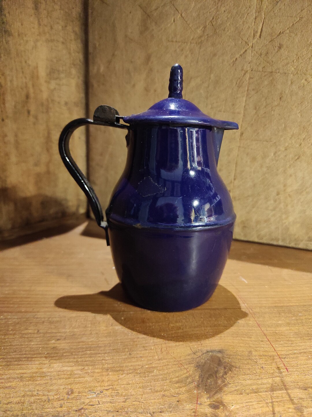 Small Vintage French Jug With Lid, in Blue Enamel - Etsy
