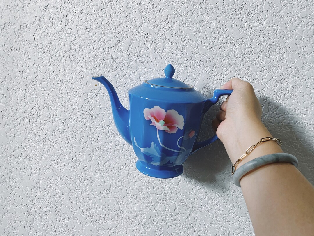 Vintage Chinese Blue Porcelain Teapot With Pink Flowers (other Set ...