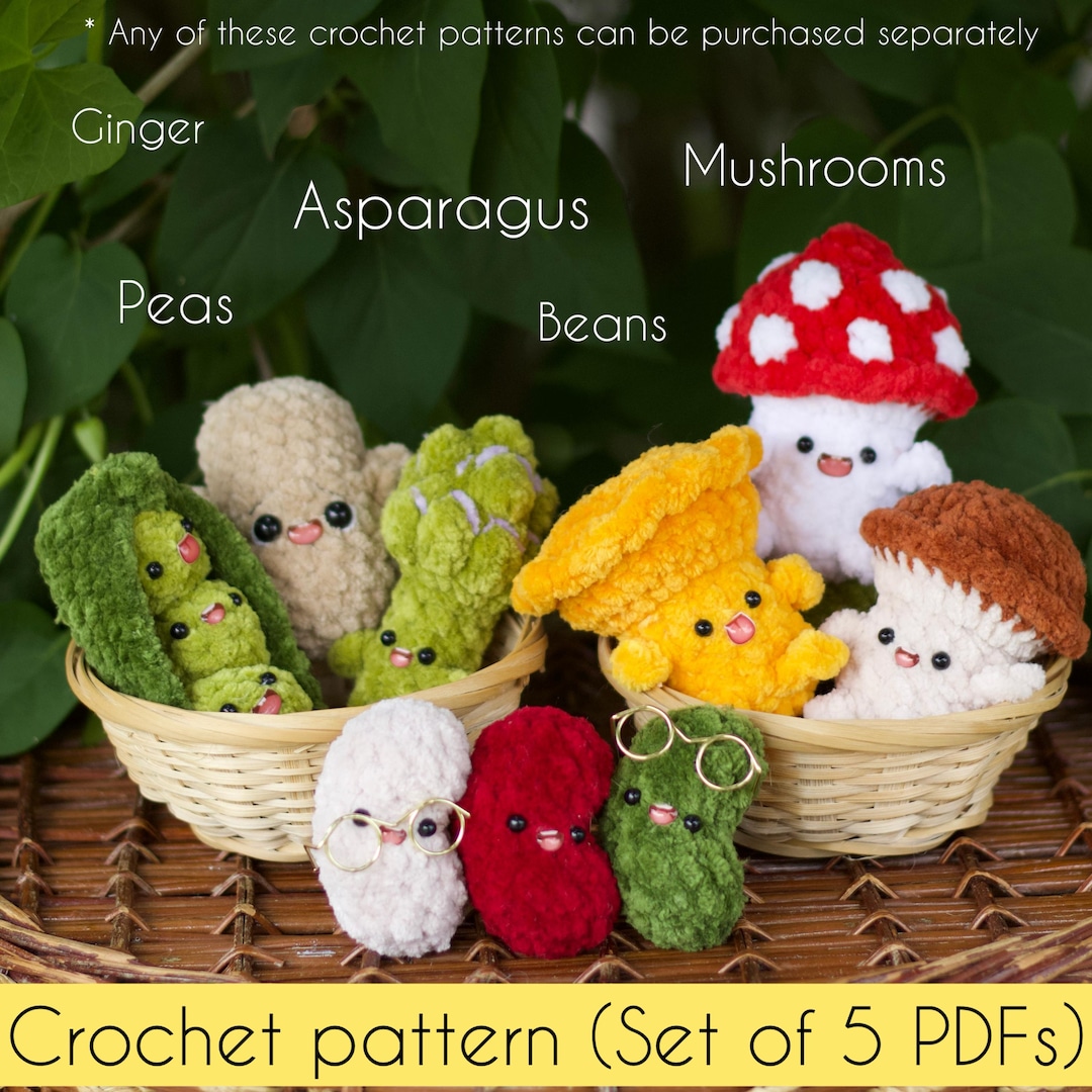 Crochet Pattern (set of 5 Pdfs: Ginger, Asparagus, Peas, Beans ...