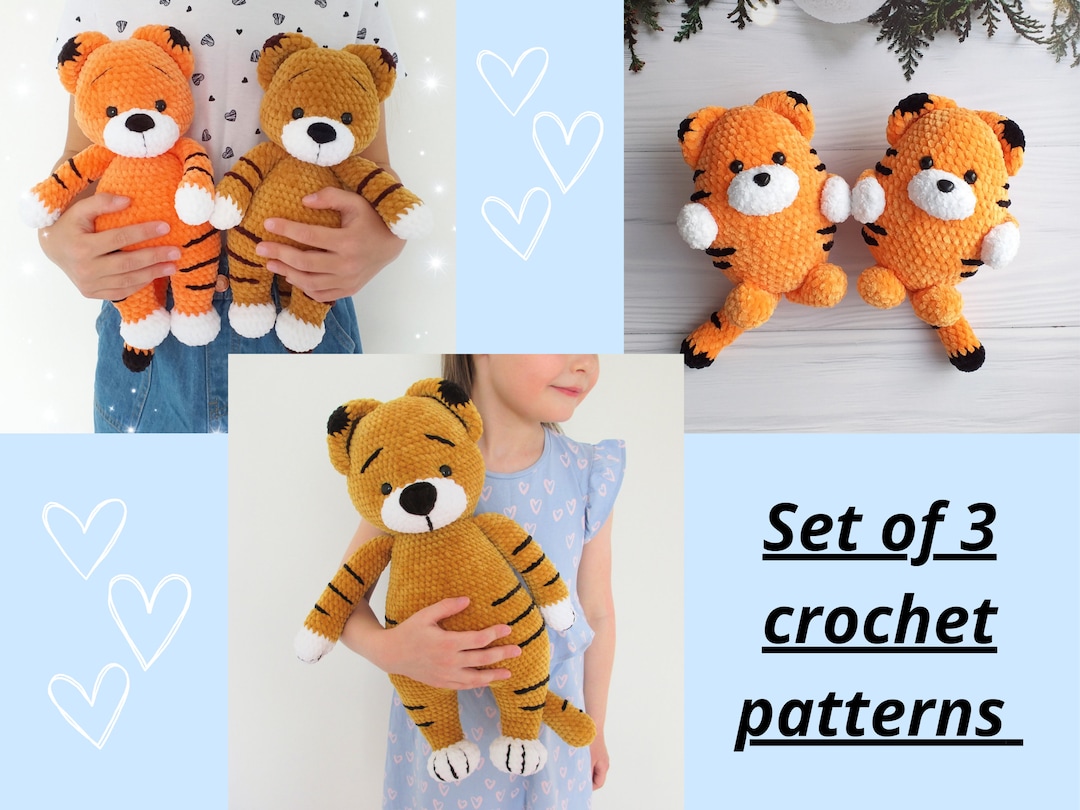 Set of 3 Patterns - Big Tiger, Tiger and Mini Tiger, Amigurumi Crochet ...