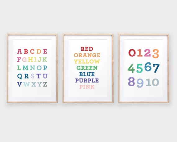 Alphabet Numbers and Colours Art Print Art Print Nursery Art | Etsy