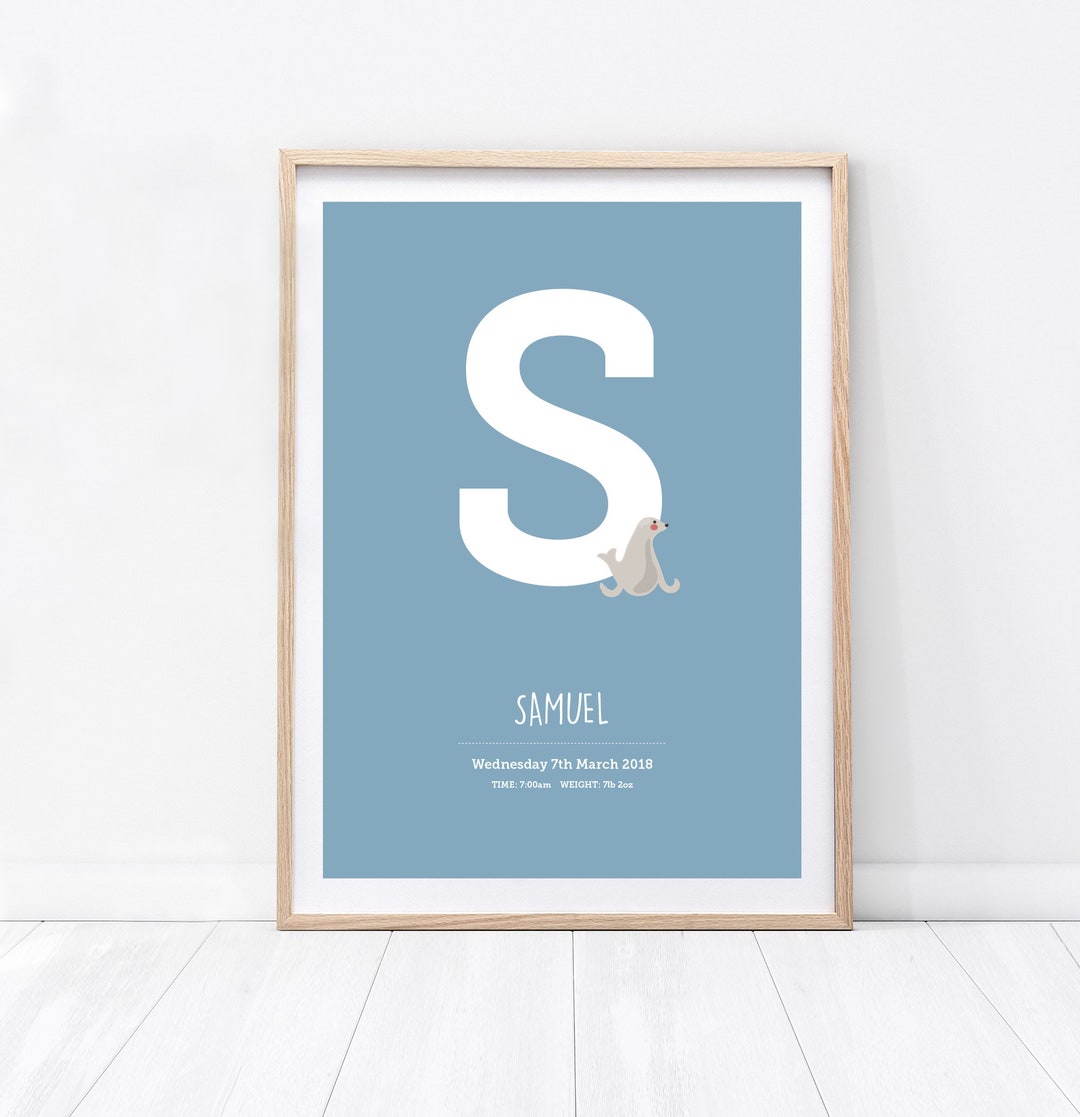 S Initial Animal Print Nursery Print Childrens Room Decor, Personalised ...
