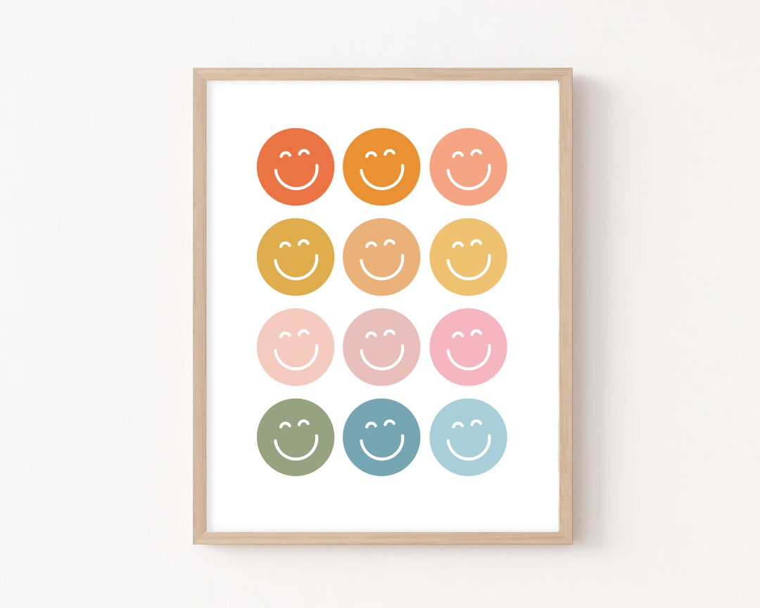Retro Smiley Face Print, Modern Playroom Art, Rainbow Toddler Gift ...
