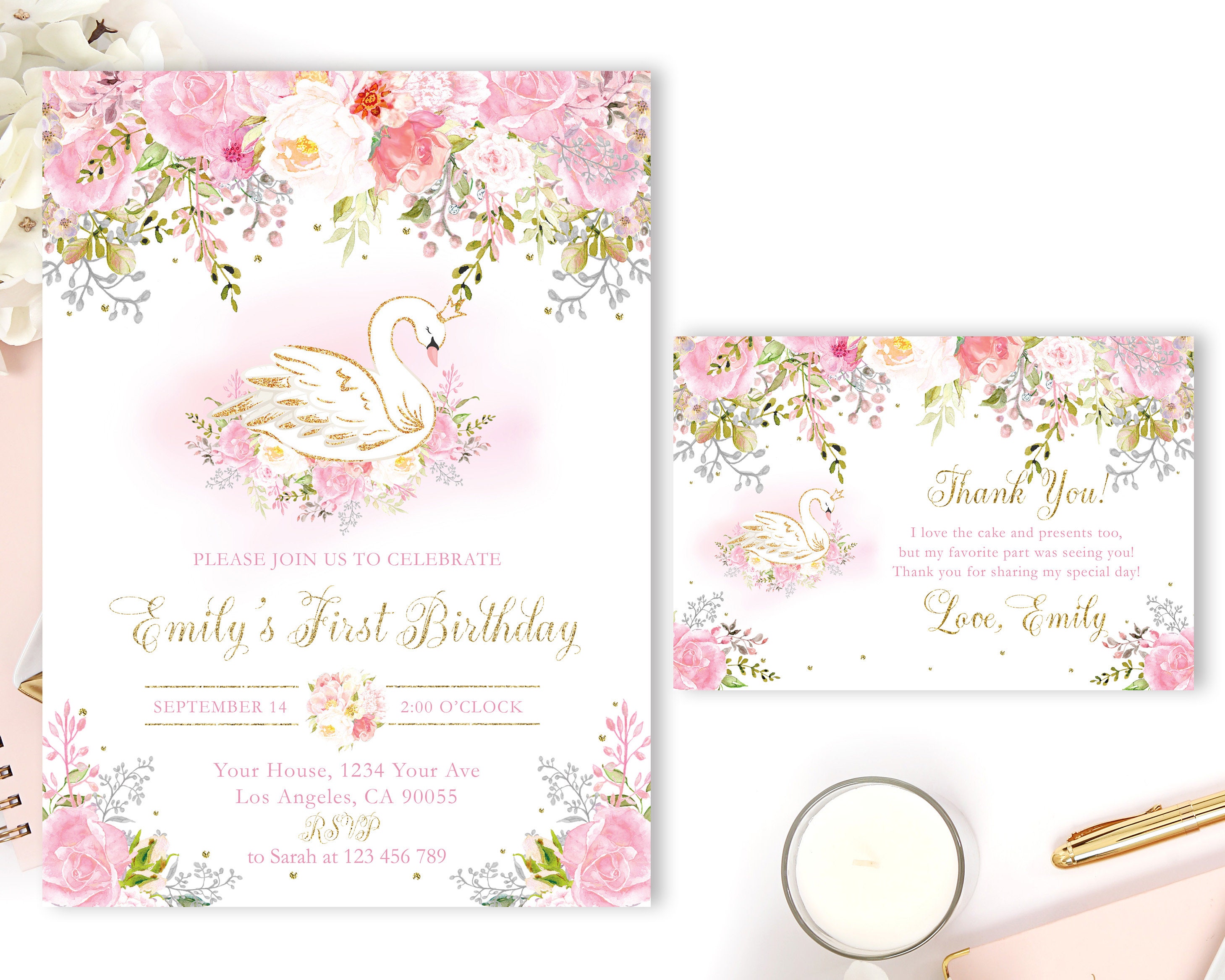 EDITABLE Swan Birthday Invitation, Swan Princess Birthday Invite, Swan ...