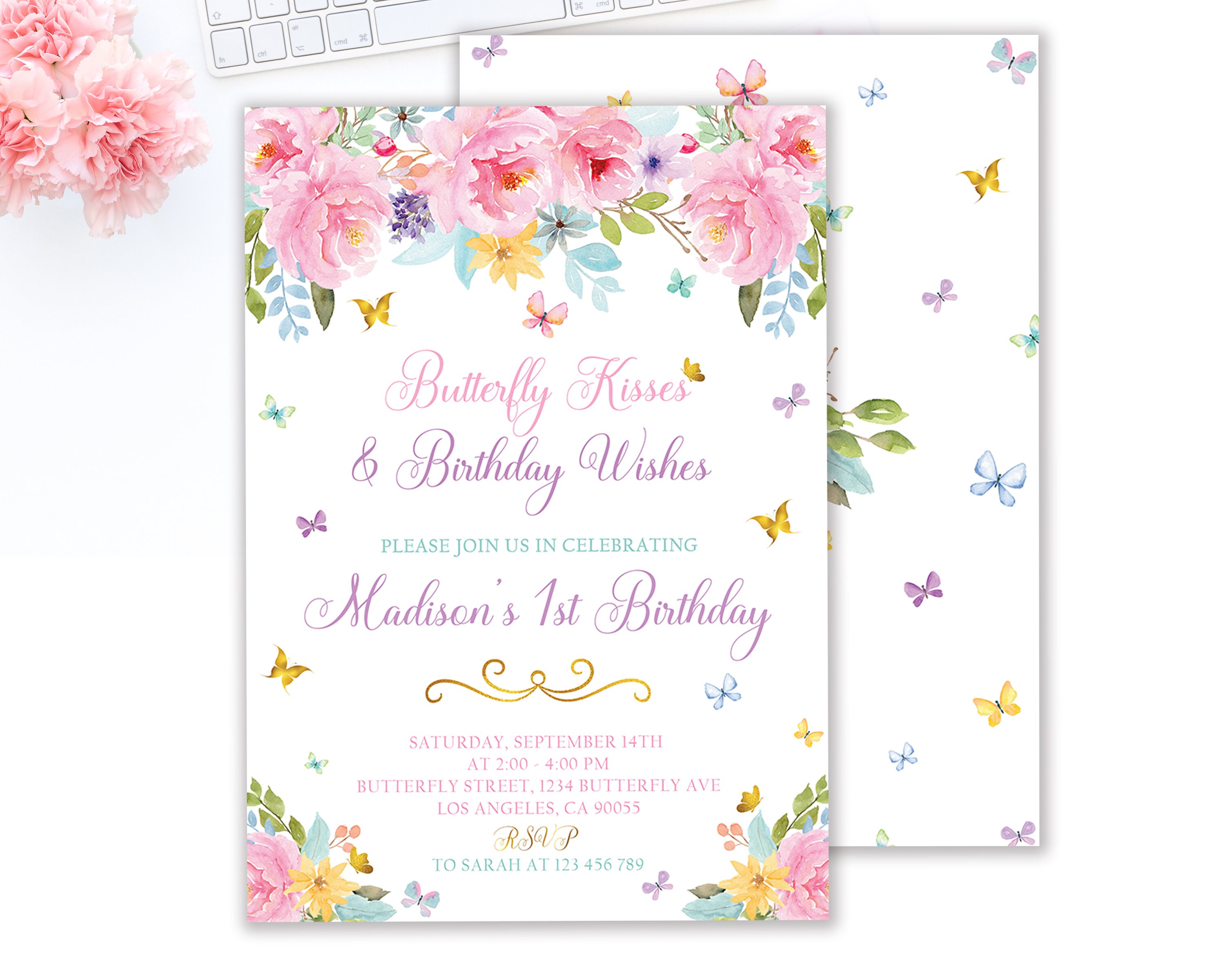 EDITABLE Butterfly Birthday Invitation Floral Butterfly | Etsy