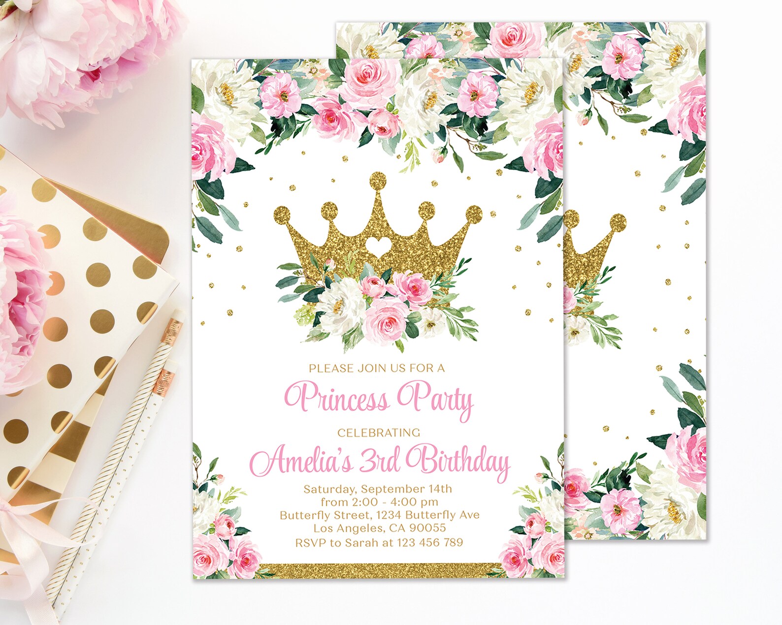 EDITABLE Princess Birthday Invitation Crown Birthday | Etsy