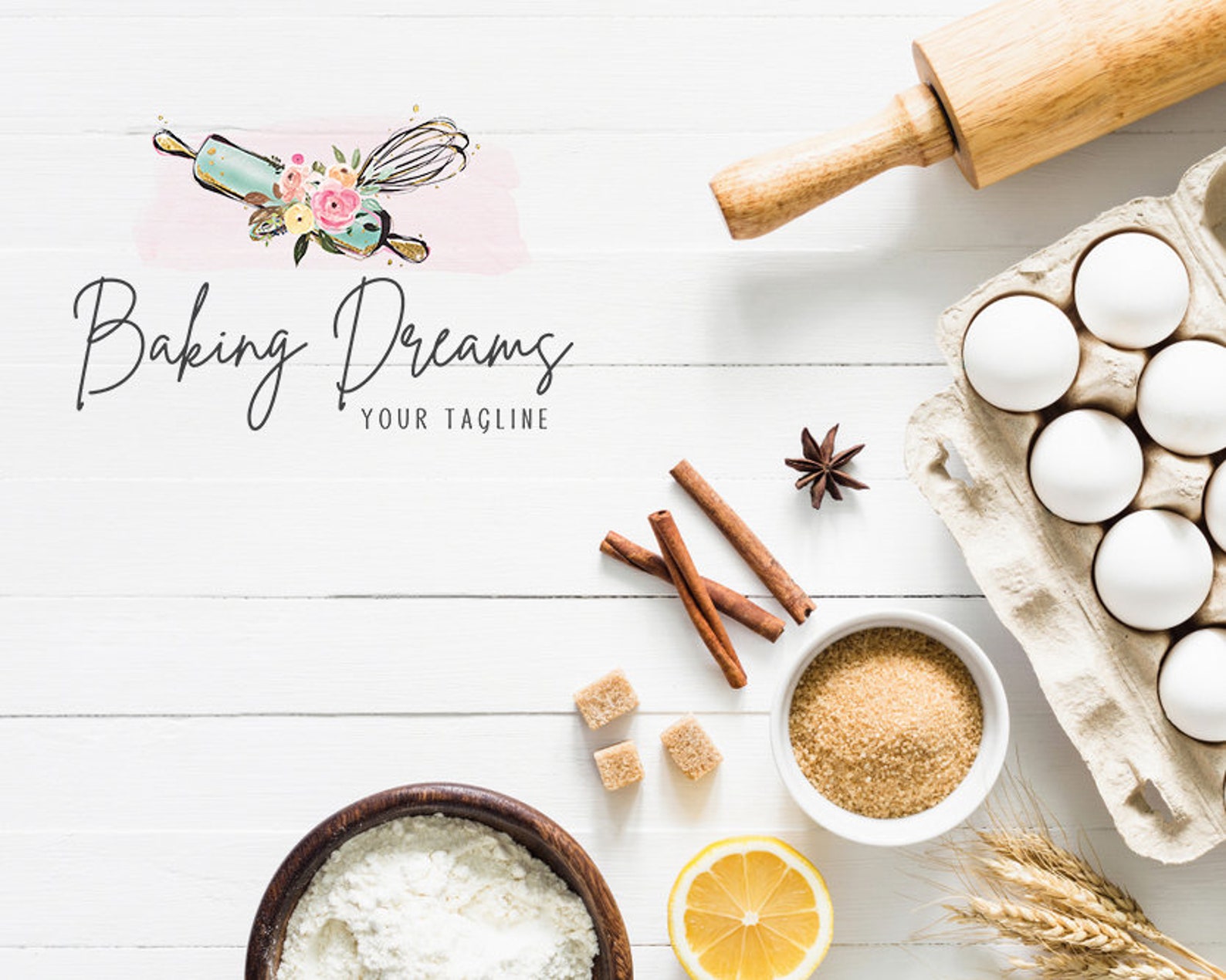 Bakery Logo Design Cake Logo Rolling Pin Logo Premade | Etsy