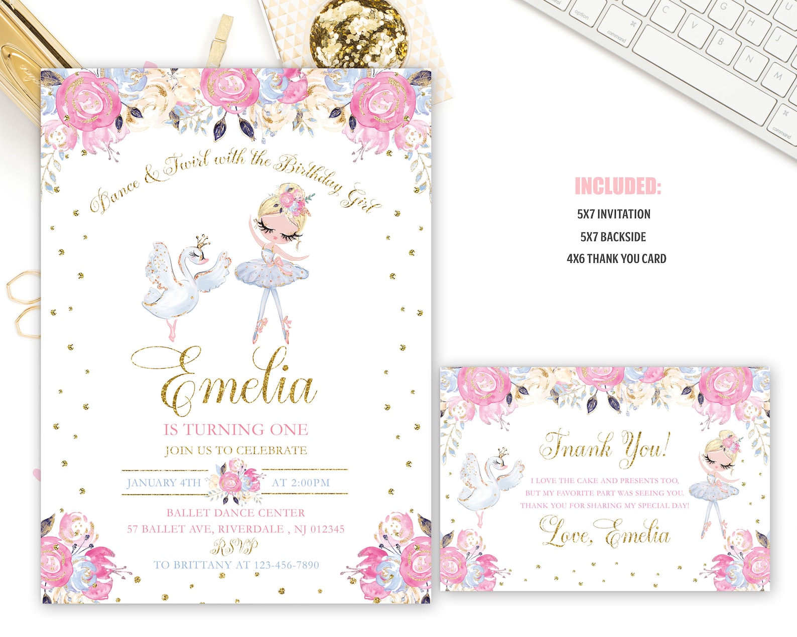 Ballet Invitation Dance Birthday Invite Swan Invite Tutu | Etsy