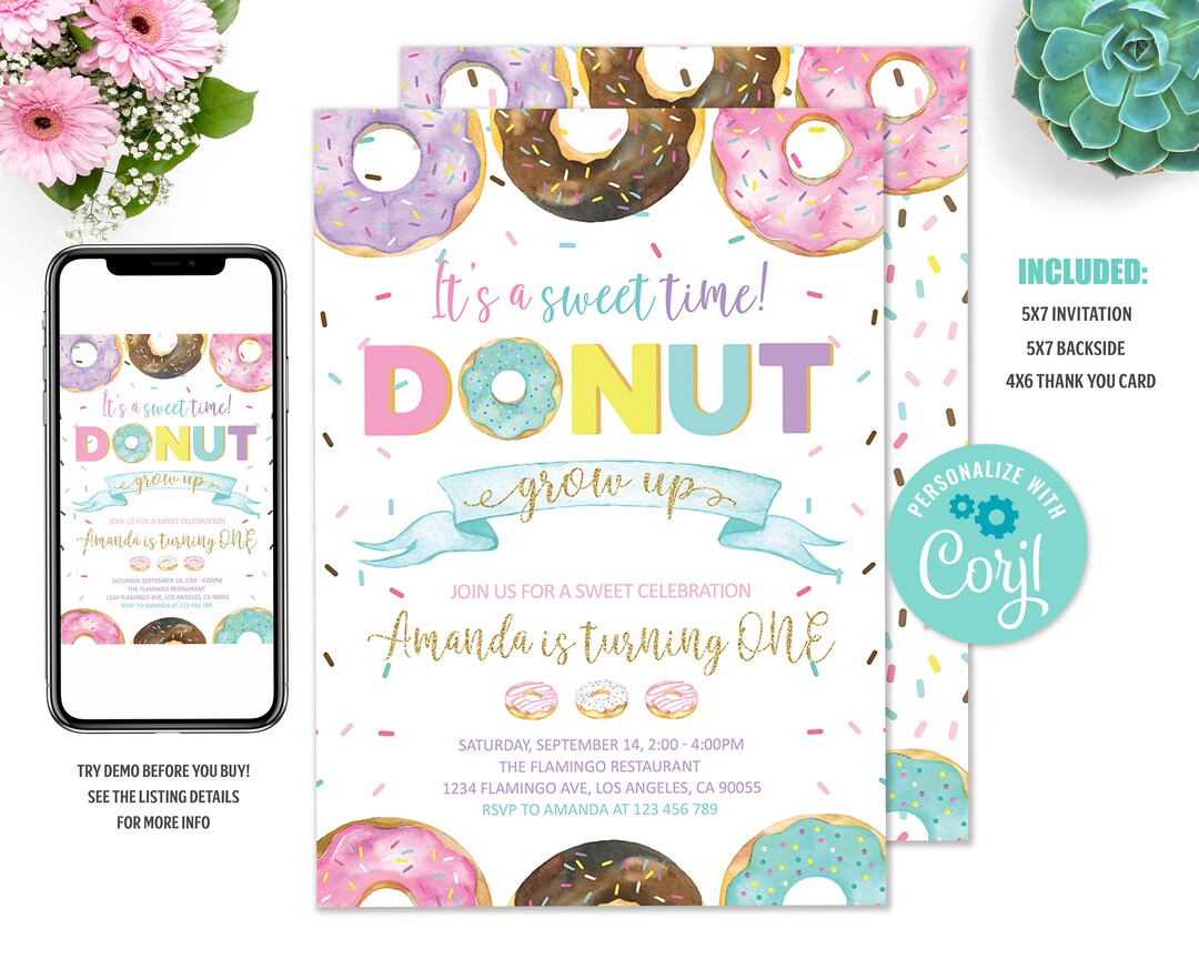 Donut Birthday Party Invitation Printable Confetti Sprinkles Invite ...