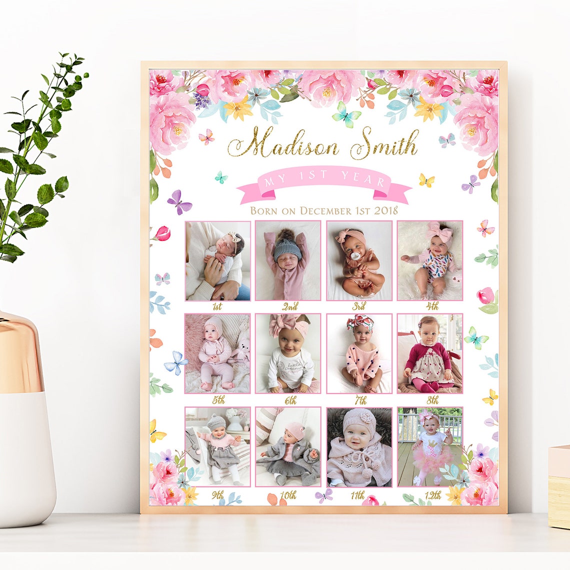 First Year Photo Collage Template Butterfly Floral Photo - Etsy