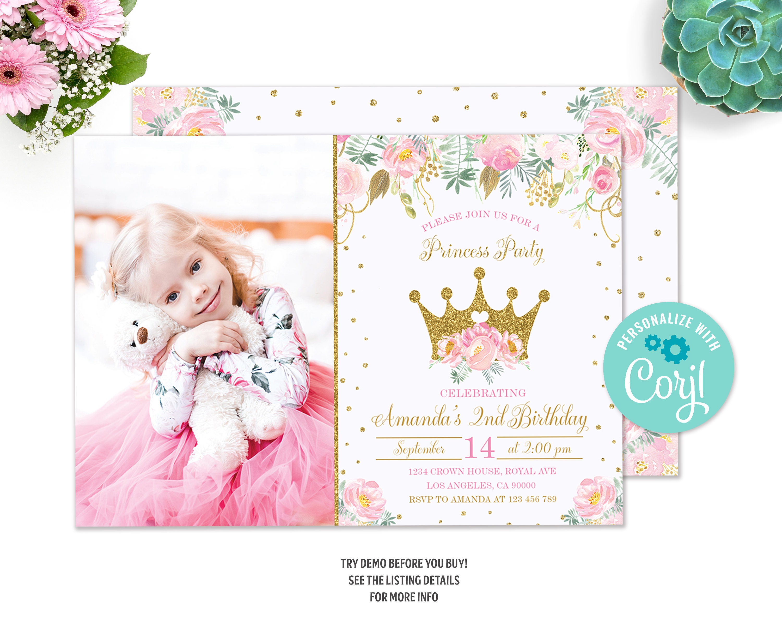 Editable Crown Birthday Invitation Princess Birthday Invite | Etsy