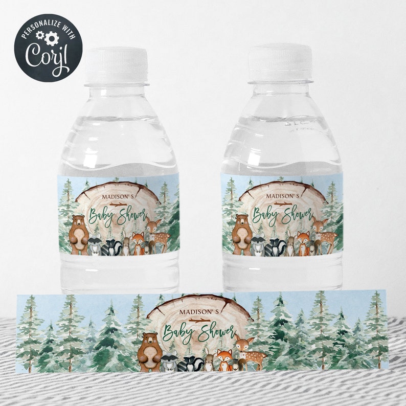 Editable Woodland Animals Baby Shower Bottle Label Forest | Etsy
