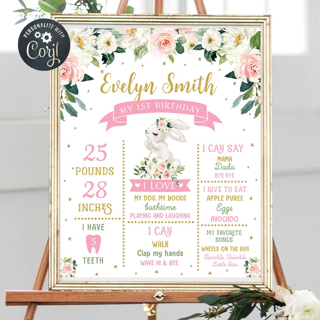 Bunny Milestone Board Bunny 1st Birthday Poster 1st Birthday | Etsy