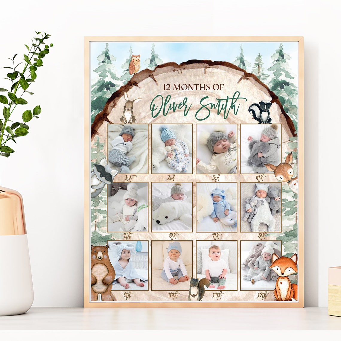 First 12 Months Photo Collage Woodland 1st Birthday Photo - Etsy