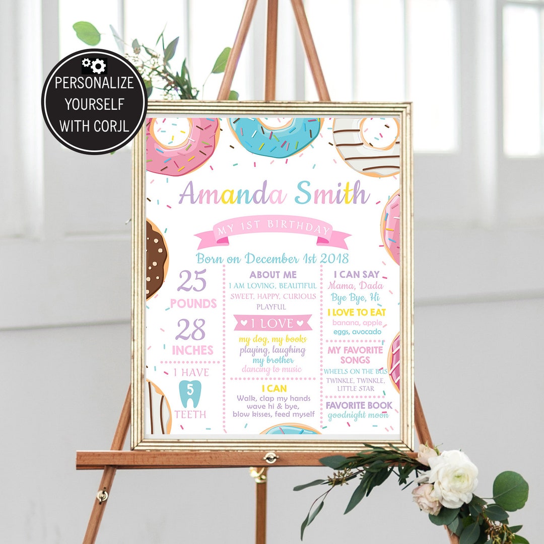 Donut First Birtday Milestone, Donut Birthday Poster, 1st Birthday ...