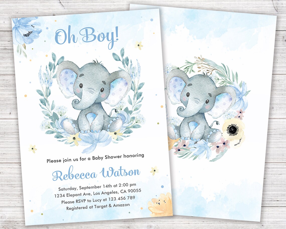 Elephant Baby Shower Invitation It's a Boy Baby Shower | Etsy