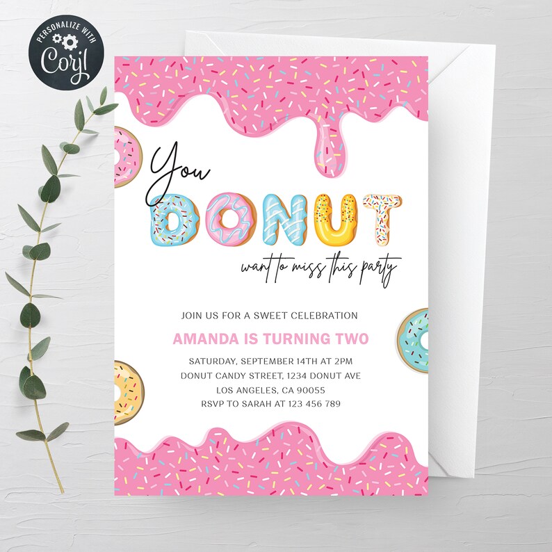 Donut Birthday Invitation Donut Girl Birthday Invite Donut - Etsy