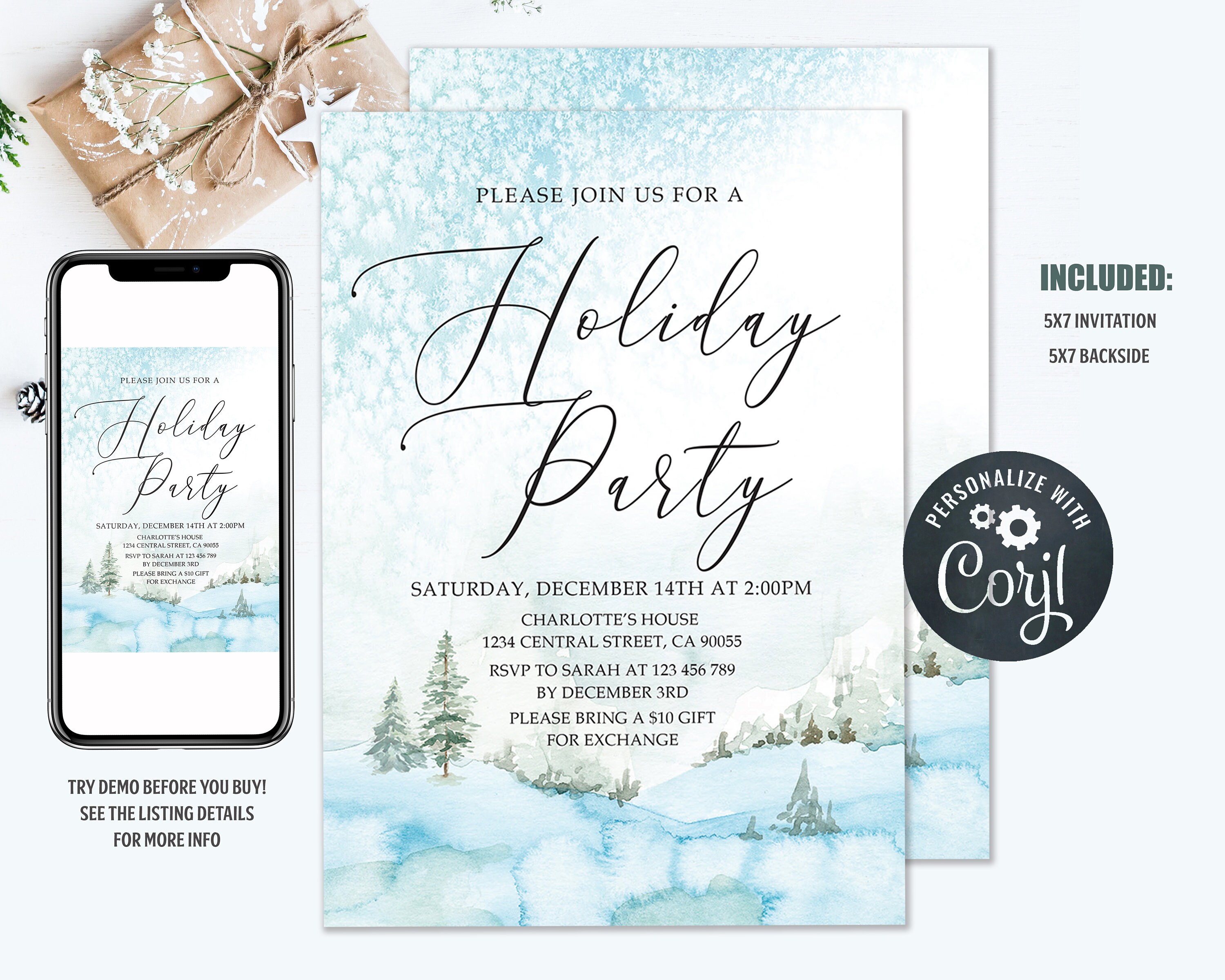 Editable Christmas Party Invitation Holiday Invitation | Etsy