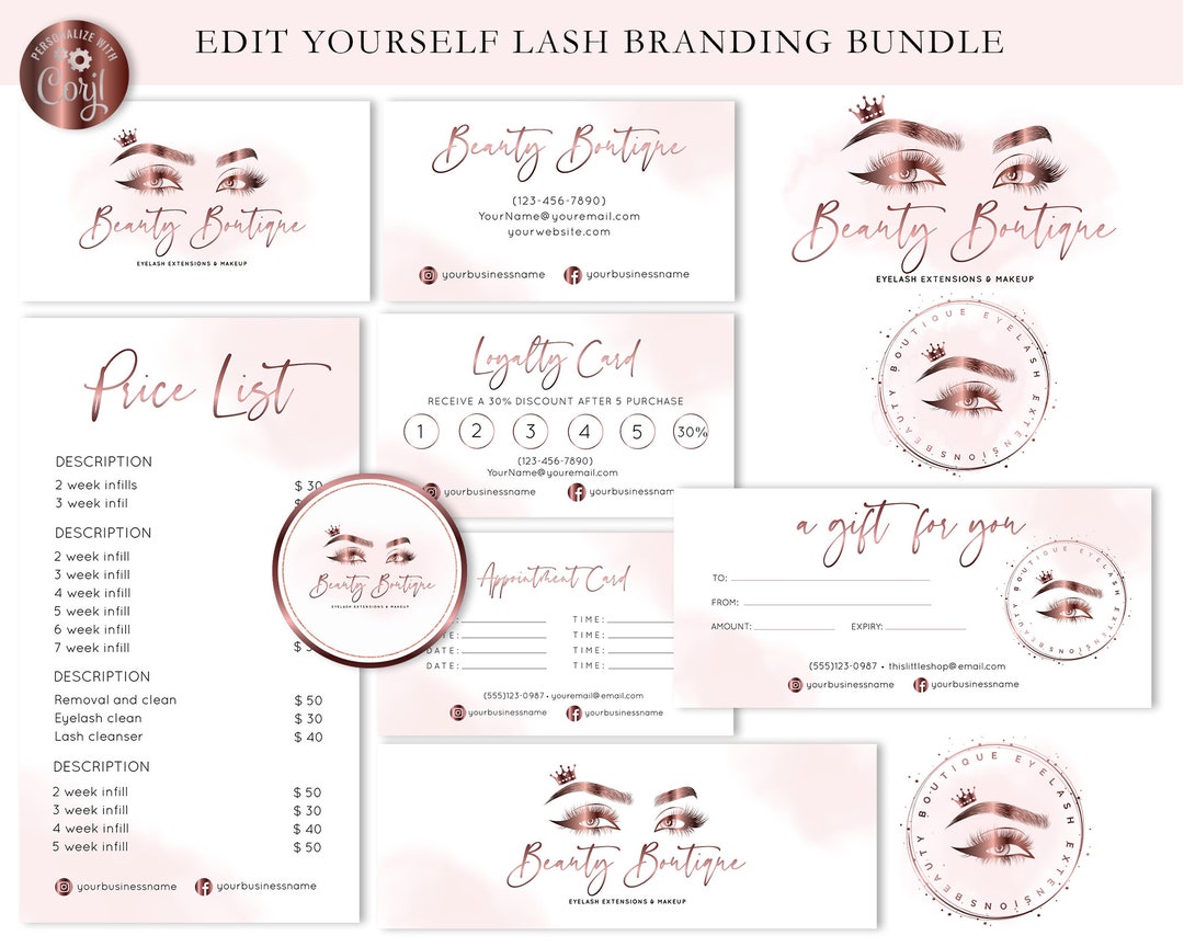 Editable Lash Logo Bundle, Lash Extensions Logo Set, Logo Package ...